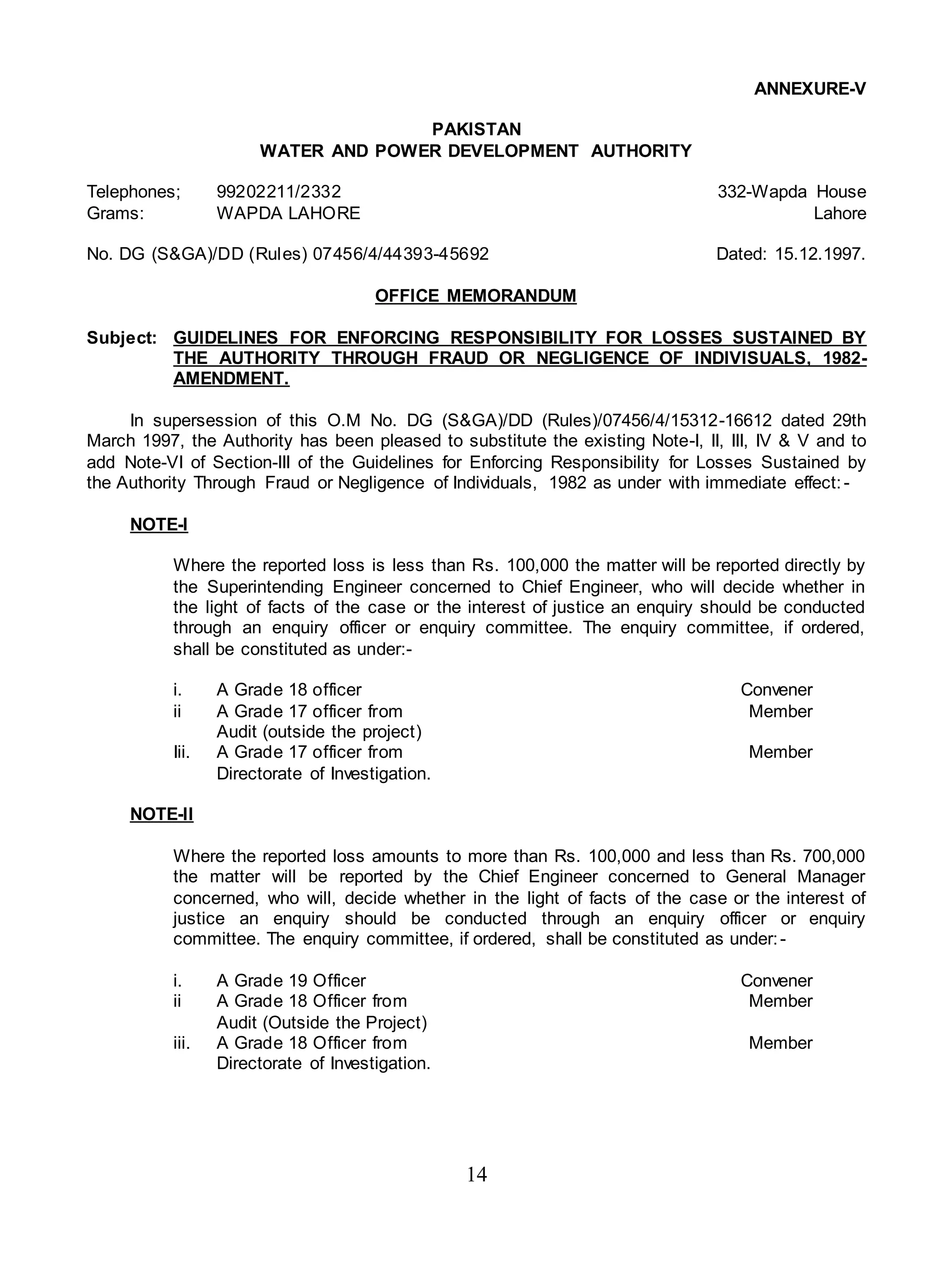 5. WAPDA Guide Line for enforcing the responsibility for losses 1982.DOC