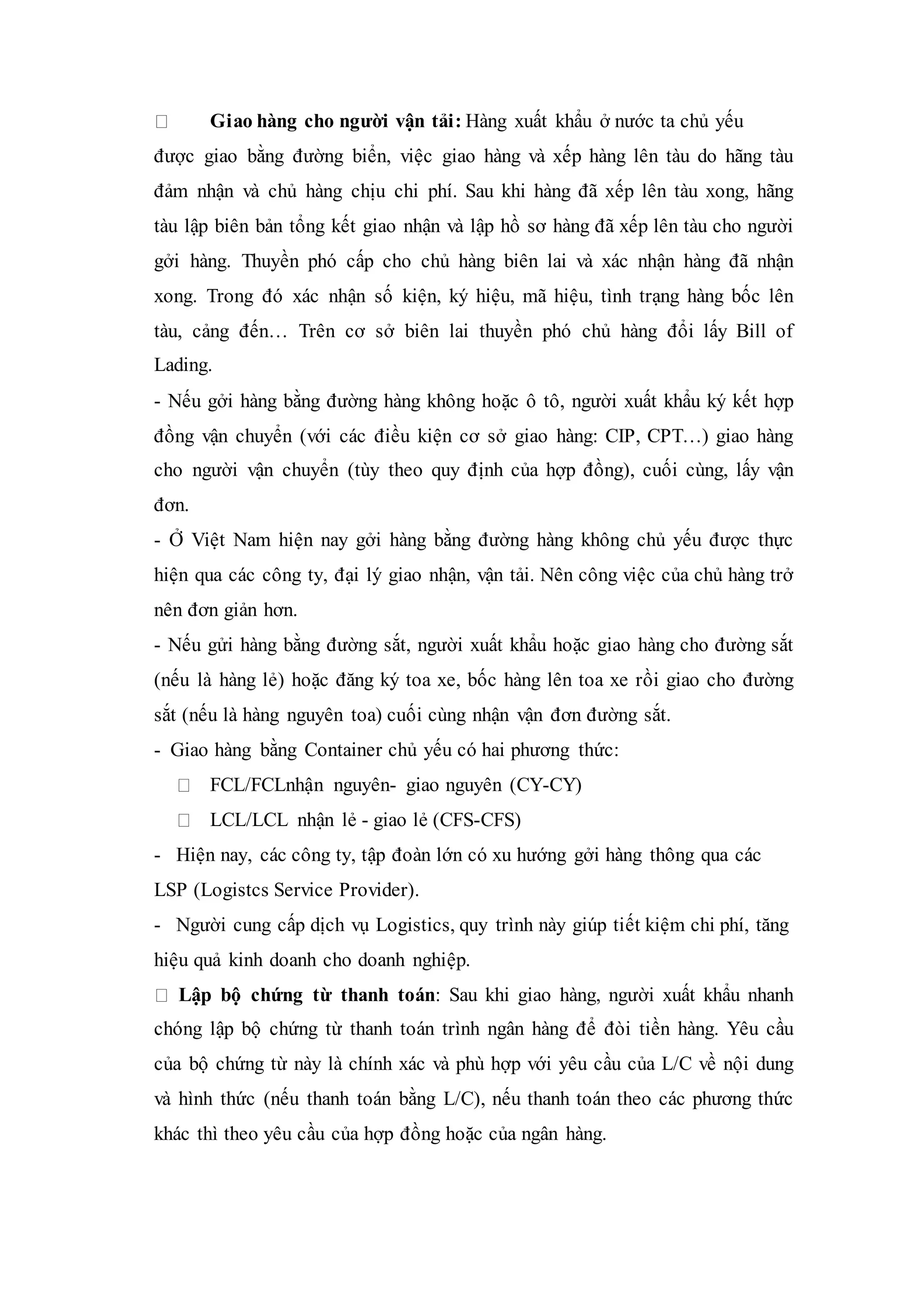 QUY TRÌNH THỰC HIỆN HOẠT ĐỘNG XUẤT KHẨU HÀNG HÓA NGUYÊN CONTAINER BẰNG ĐƯỜNG BIỂN TẠI CÔNG TY ...