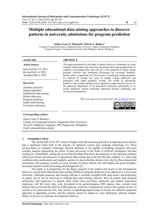 Multiple educational data mining approaches to discover patterns in university admissions for ...