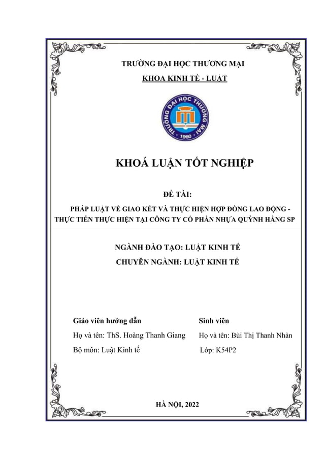 KHÓA LUẬN: PHÁP LUẬT VỀ GIAO KẾT VÀ THỰC HIỆN HỢP ĐỒNG LAO ĐỘNG | DOC