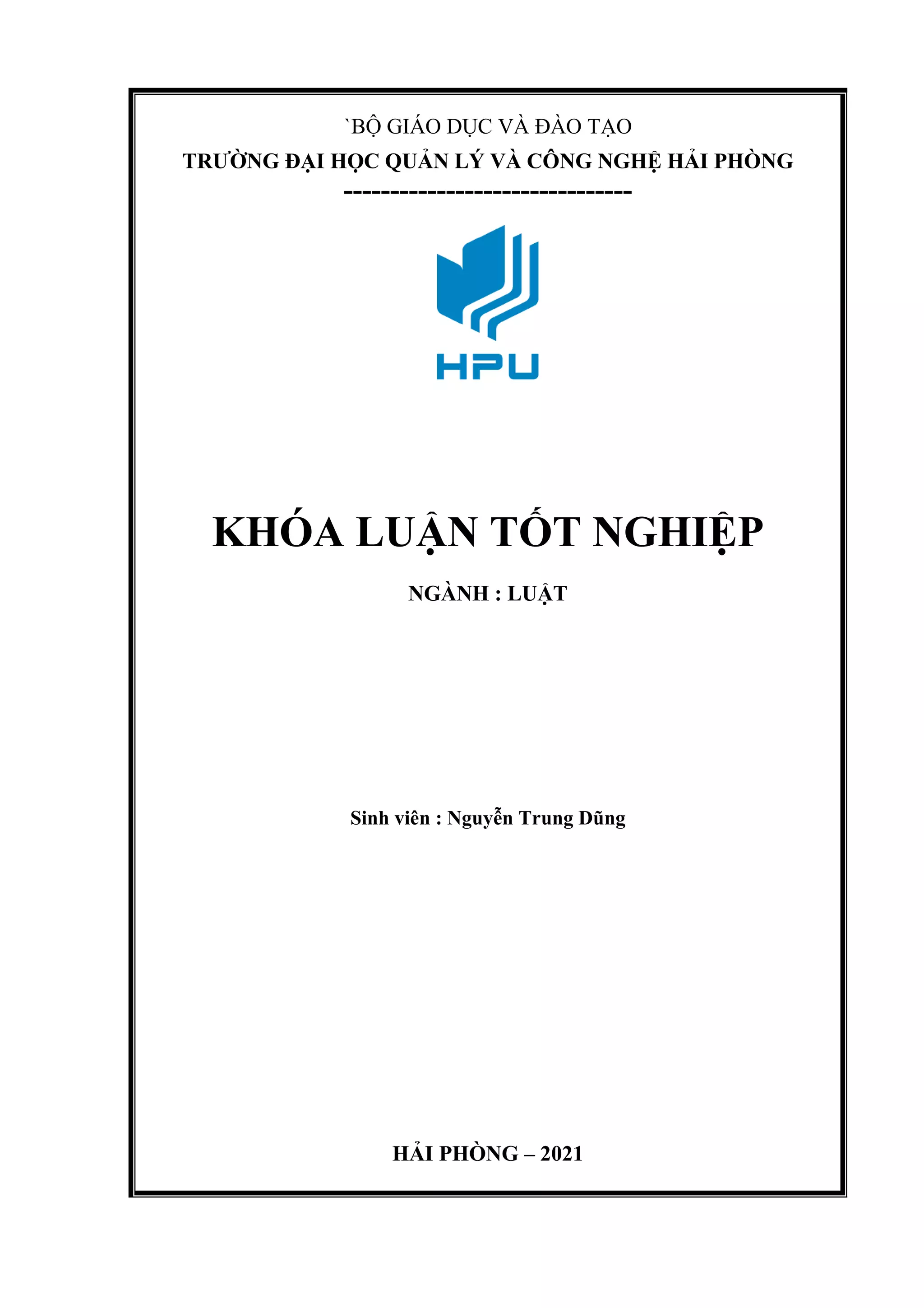 KHÓA LUẬN NGÀNH LUẬT: PHÁP LUẬT VỀ BỒI THƯỜNG THIỆT HẠI NGOÀI HỢP ĐỒNG VÀ KIẾN NGHỊ HOÀN THIỆN | PDF