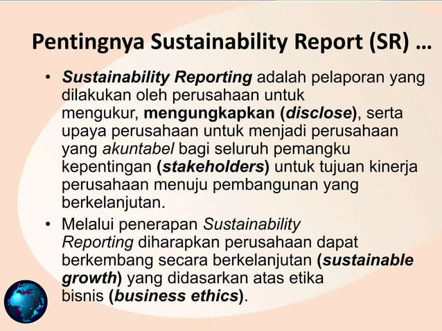CSR & Keterkaitannya dengan SUSTAINABILITY REPORT (Standar GRI) _Training "CSR & SUSTAINABLITY ...