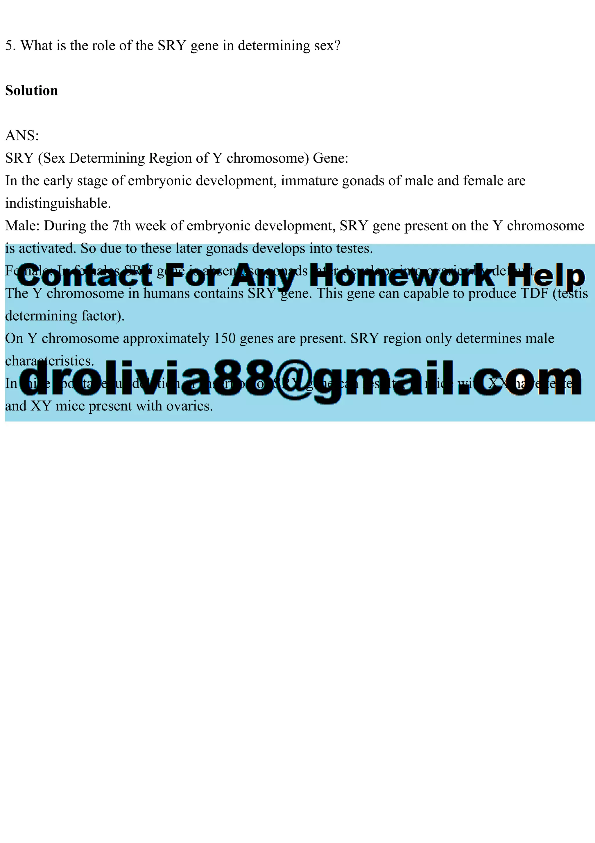 5. What is the role of the SRY gene in determining sexSolution.pdf