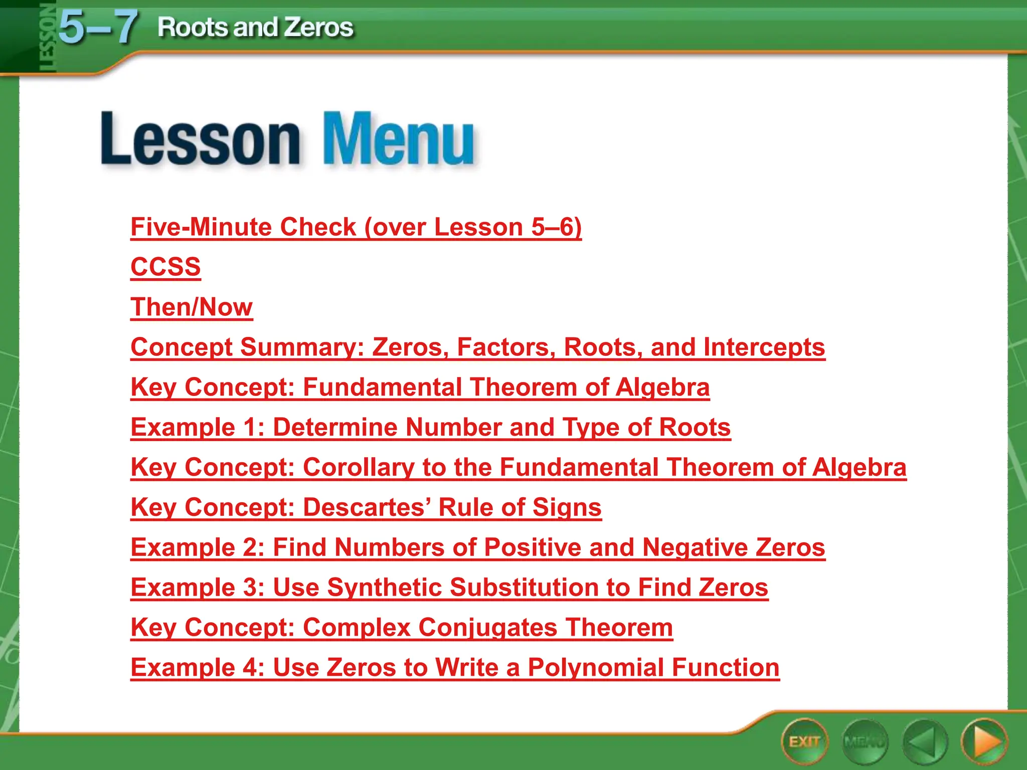 5.7 Interactive Classroom Roots and Zeros.ppt
