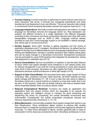 PREDICTIVE RESOURCE MANAGEMENT BY REDUCING COLD START IN SERVERLESS CLOUD | PDF