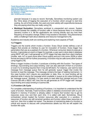 PREDICTIVE RESOURCE MANAGEMENT BY REDUCING COLD START IN SERVERLESS CLOUD | PDF