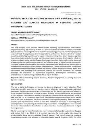 MODELING THE CAUSAL RELATIONS BETWEEN MIND WANDERING, DIGITAL READINESS AND ACADEMIC ENGAGEMENT ...