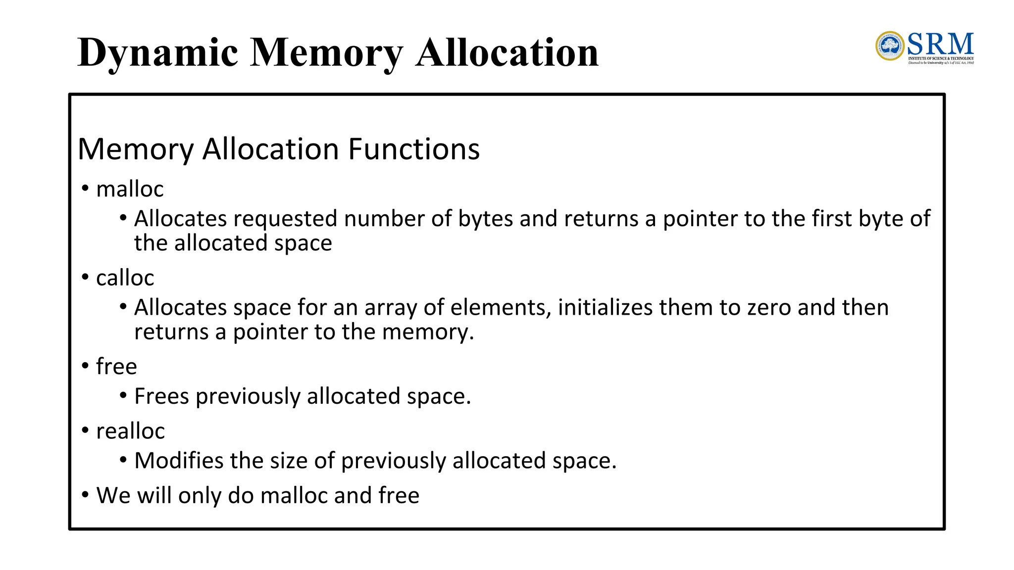 Data Structure Dynamic Memory Allocation Ppt