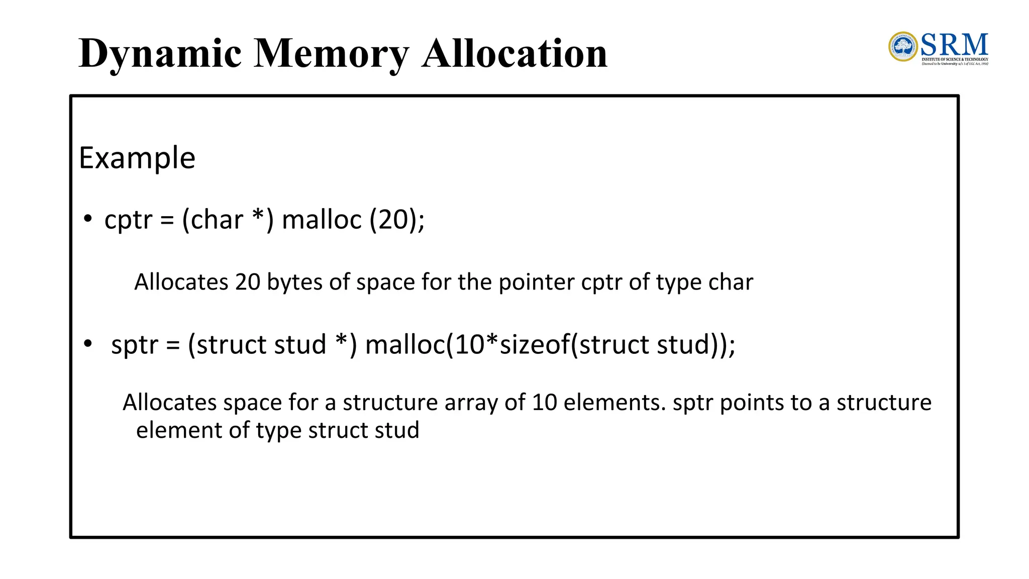 Data Structure Dynamic Memory Allocation Ppt