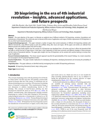 3D bioprinting in the era of 4th industrial revolution – insights, advanced applications, and ...