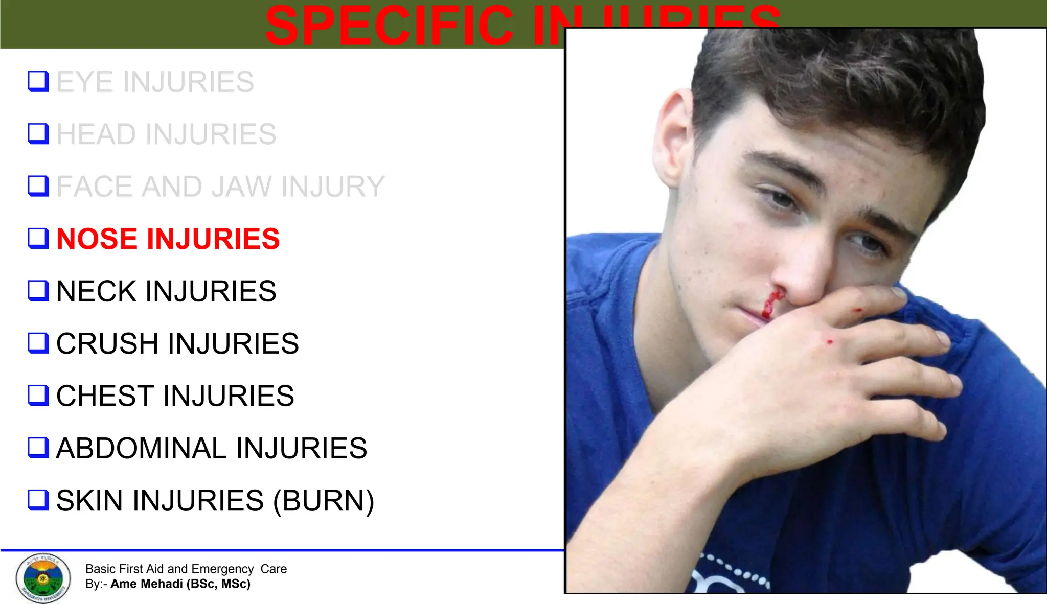 First Aid for management of Specific Injuries.pptx