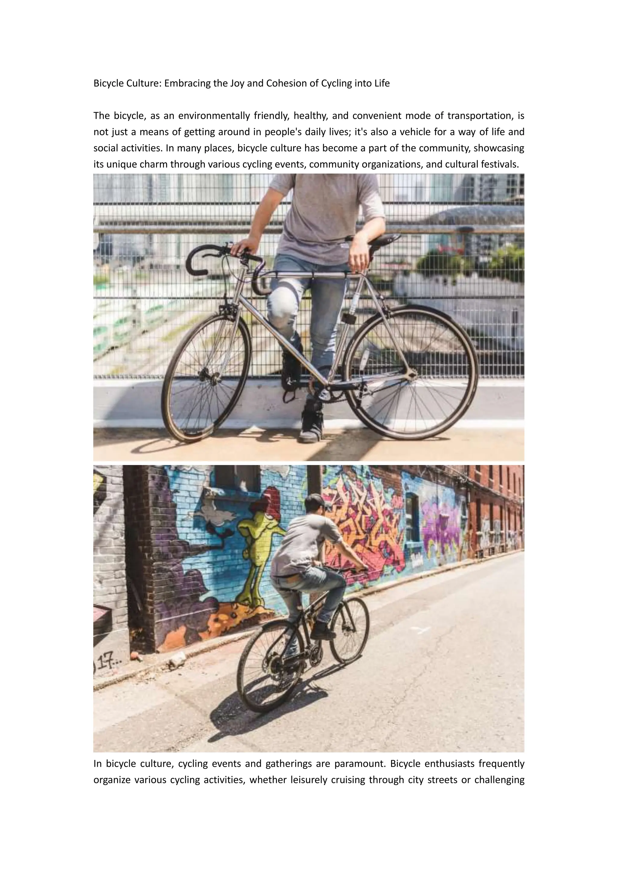 Bicycle Culture: Embracing the Joy and Cohesion of Cycling into Life | DOCX