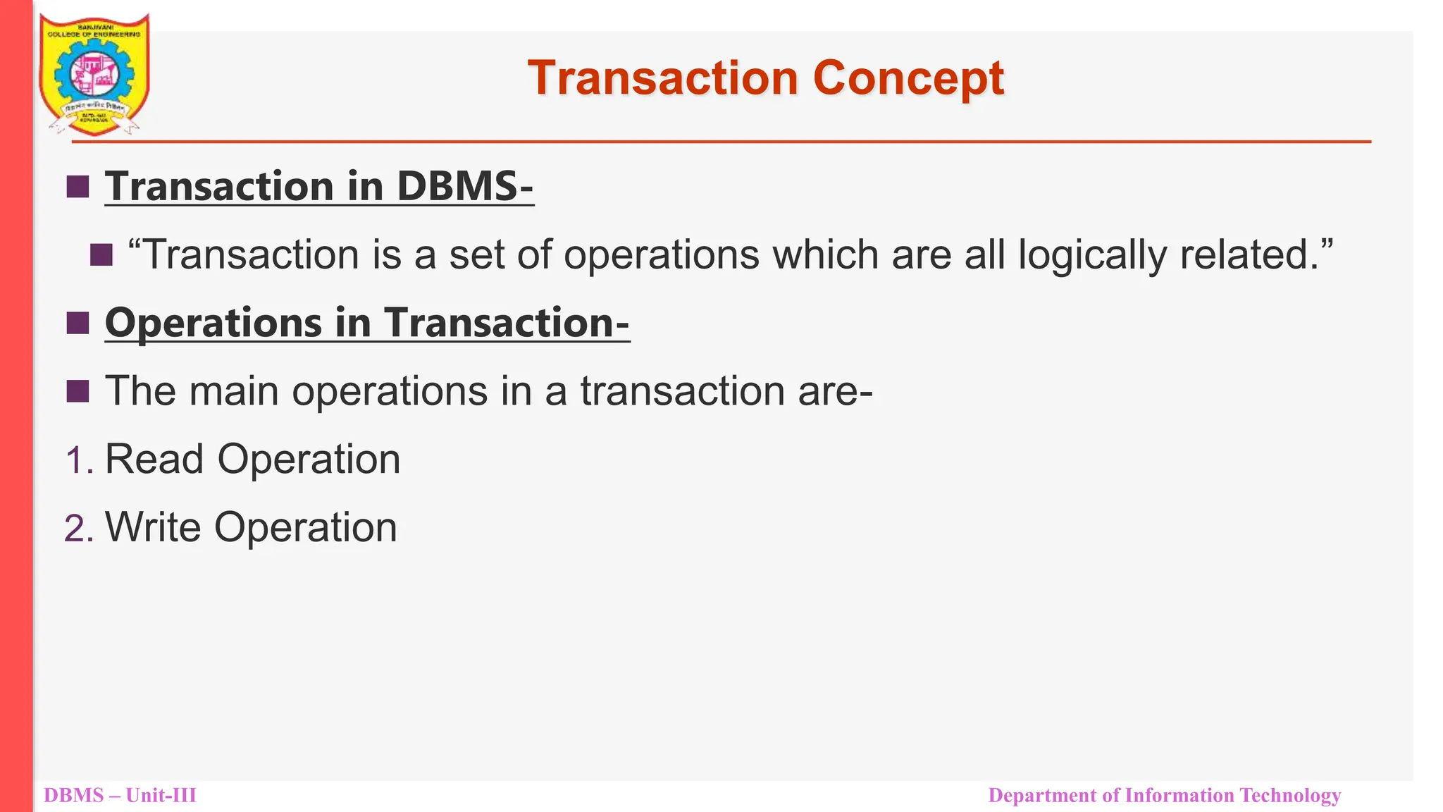 Unit 5.Transaction and Concurrency Control | PPT Unit 5.Transaction and Concurrency Control | PPT