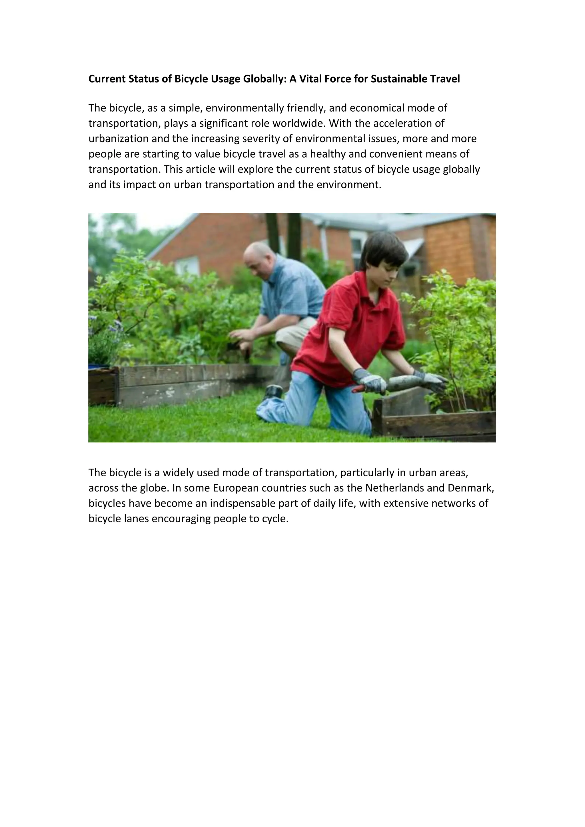 Current Status of Bicycle Usage Globally: A Vital Force for Sustainable ...