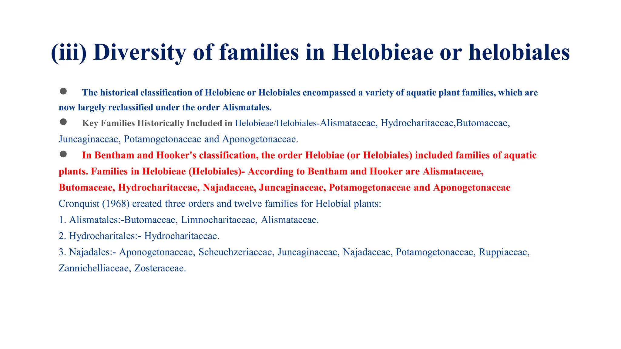 Helobieae or helobiales : Salient features, floral & family diversity ...