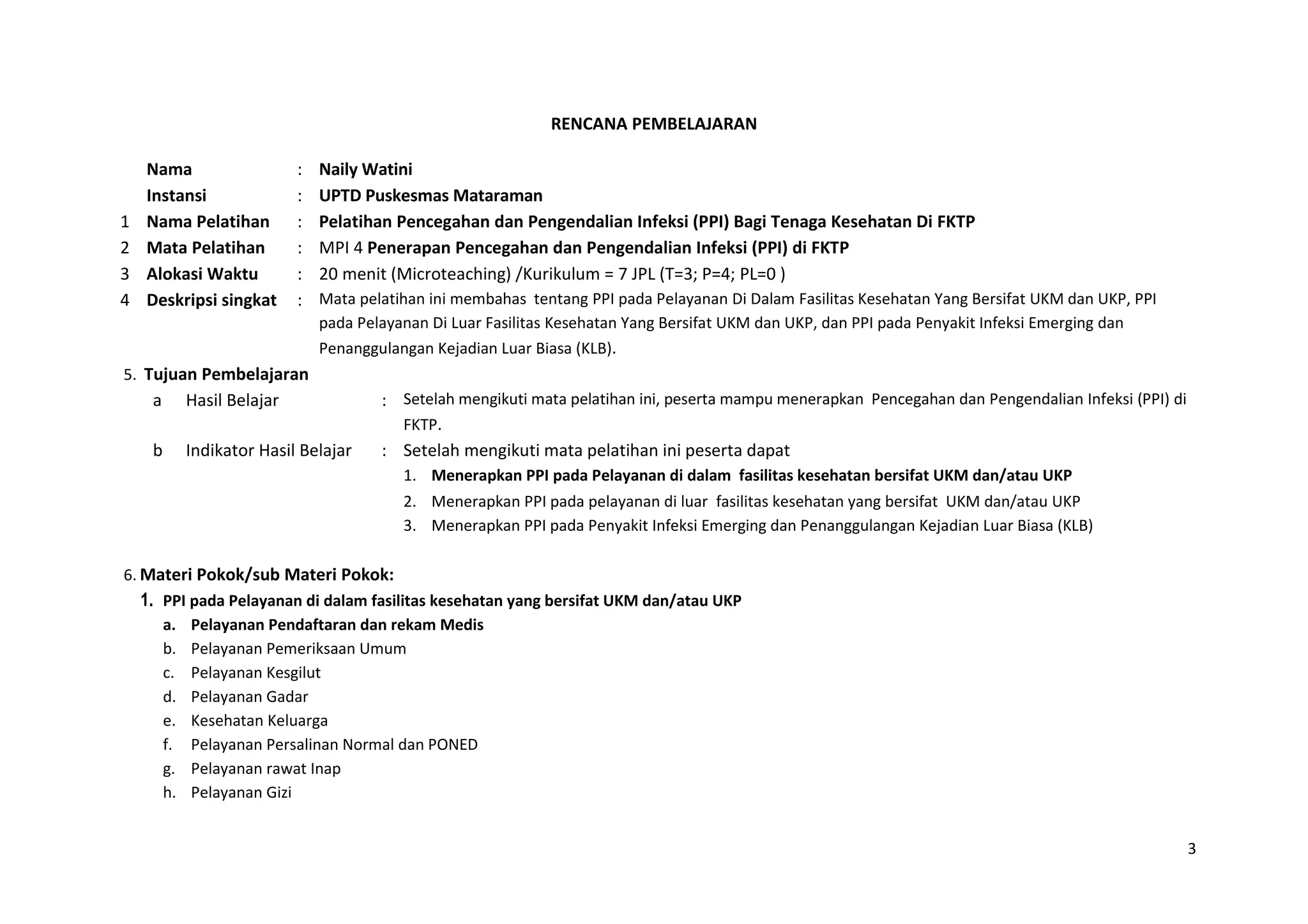 TRAINING OF TRAIN PENCEGAHAN DAN PENGENDALIAN INFEKSI | DOCX