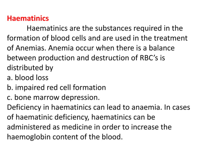 Haematinics-Introduction and Classification | PPT | Free Download