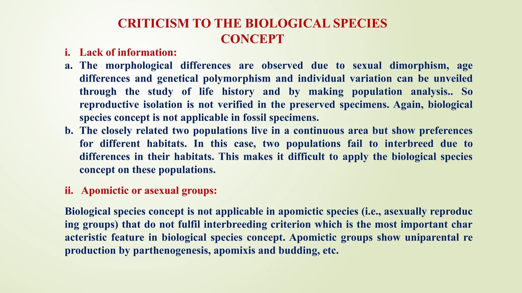 5.2.2 Biological species concept- (Sibling, polymorphic, polytypic ...