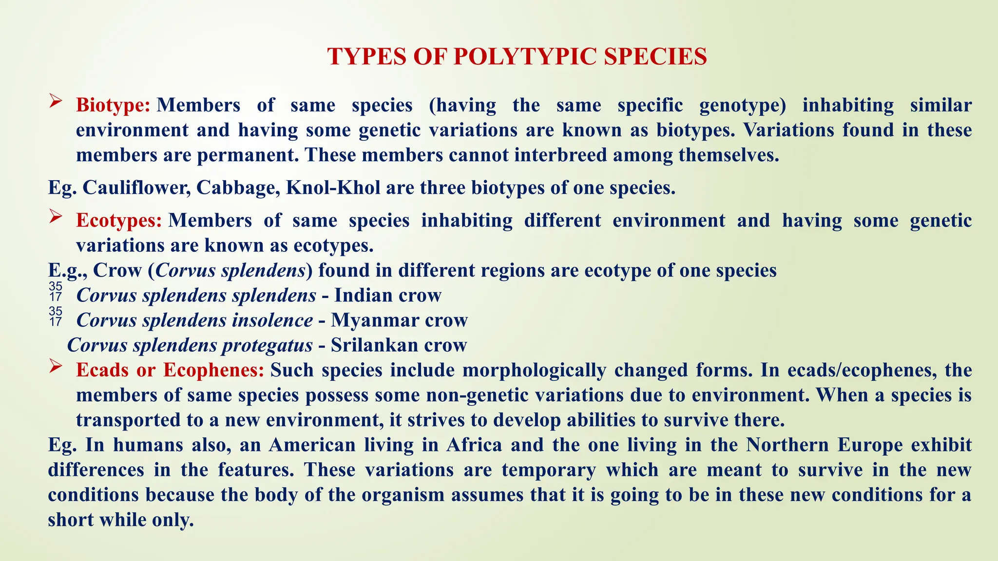 5.2.2 Biological species concept- (Sibling, polymorphic, polytypic ...