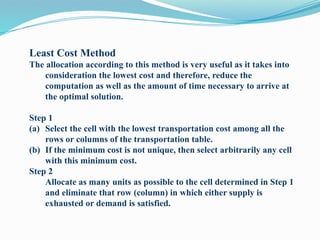 Least Cost and Vogels Approximation Method | PPTX