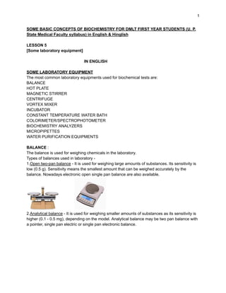 SOME BASIC CONCEPTS OF BIOCHEMISTRY (Lesson - 5 : Some Laboratory ...