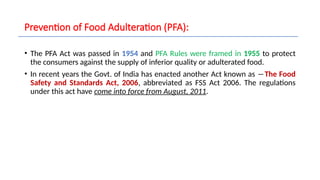 5. National regulations for Food in India - PFA and FSSAI | PPTX