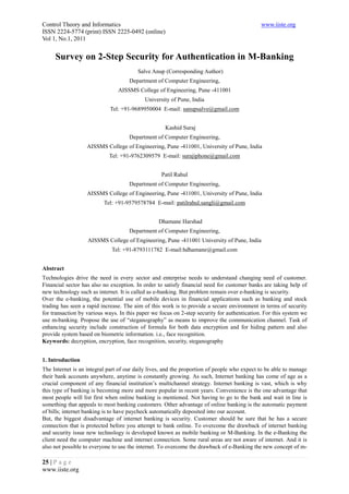 5.[25 33]survey on 2-step security for authentication in m-banking | PDF | Internet | Computing