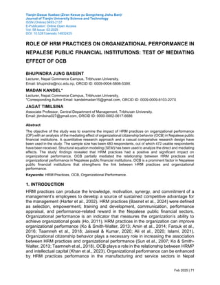 ROLE OF HRM PRACTICES ON ORGANIZATIONAL PERFORMANCE IN NEPALESE PUBLIC FINANCIAL INSTITUTIONS ...
