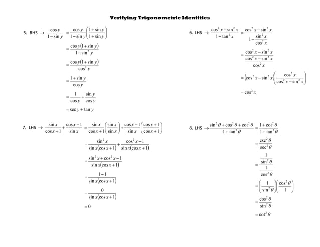 Verifying Trigonometric Identities Notes | PDF