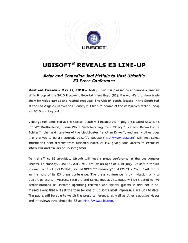 Ubisoft Reveals E3 Line-Up | PDF