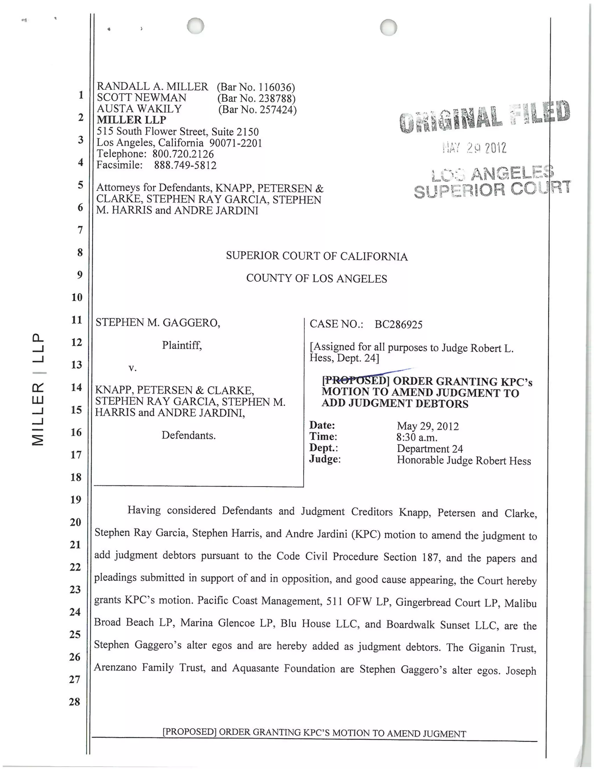 5 29-12 order granting kpc's motion to amend judgment to add judgment ...