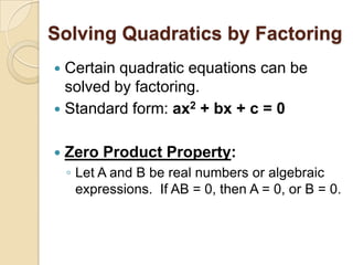 5.2 Solving Quadratic Equations by Factoring | PPTX