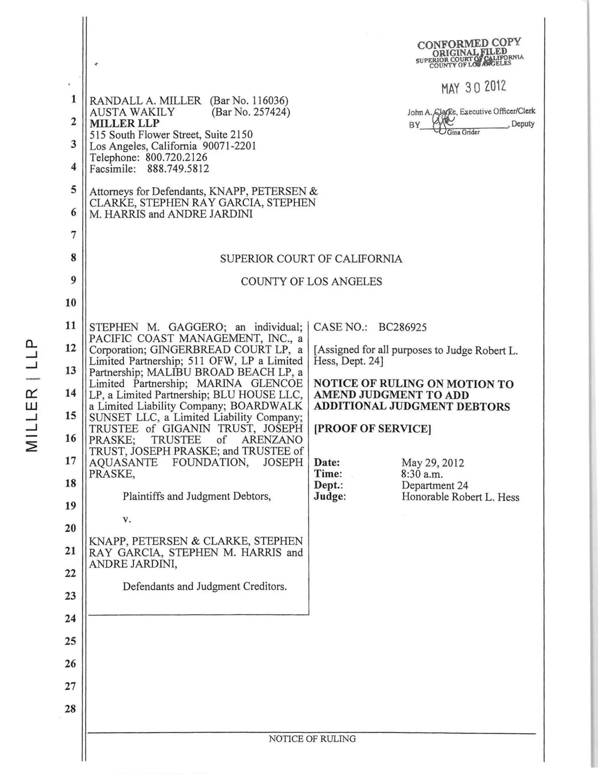 5 30-12 notice of ruling re motion to amend judgment to add judgment ...