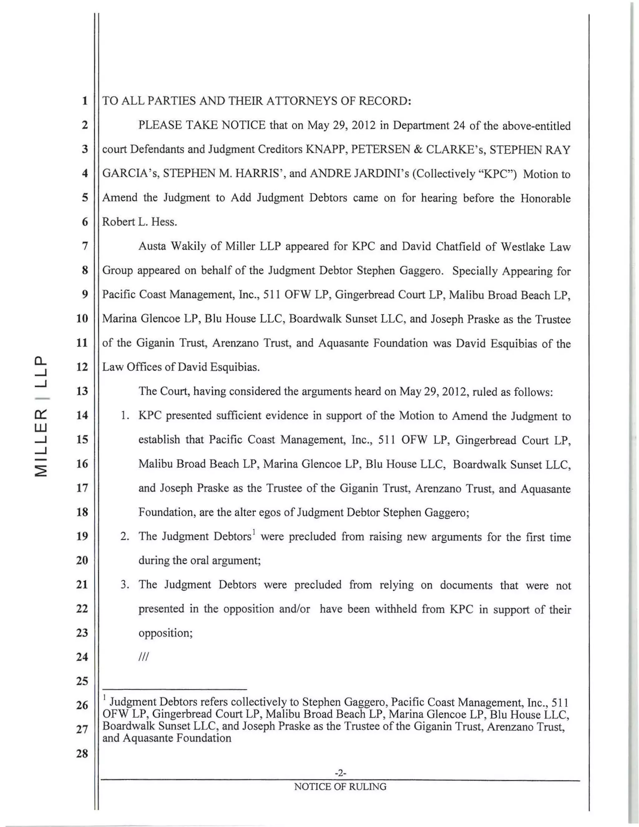 5 30-12 notice of ruling re motion to amend judgment to add judgment debtors | PDF