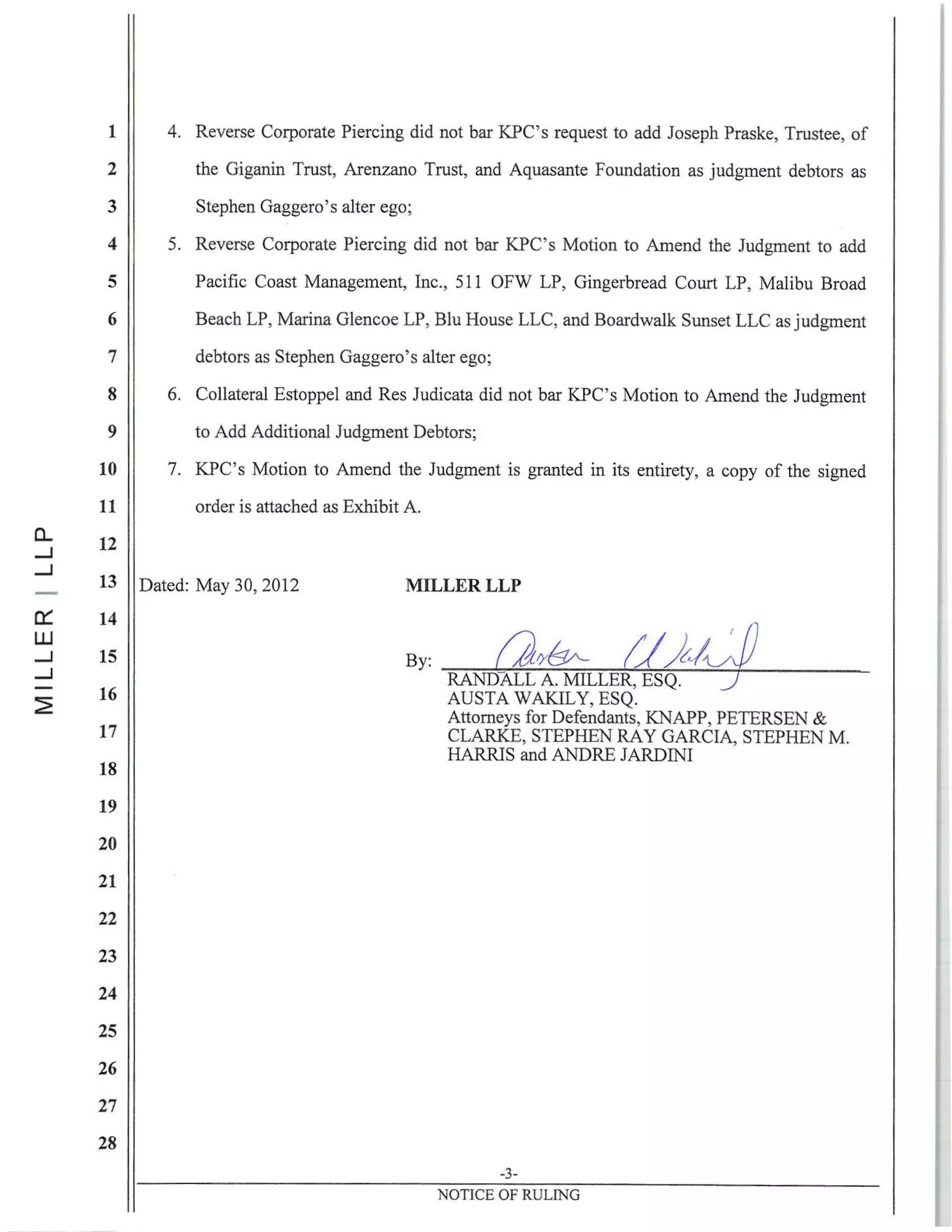 5 30-12 notice of ruling re motion to amend judgment to add judgment ...