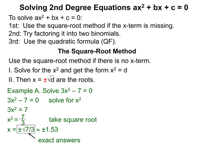 5 2 solving 2nd degree equations