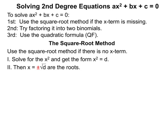 5 2 solving 2nd degree equations