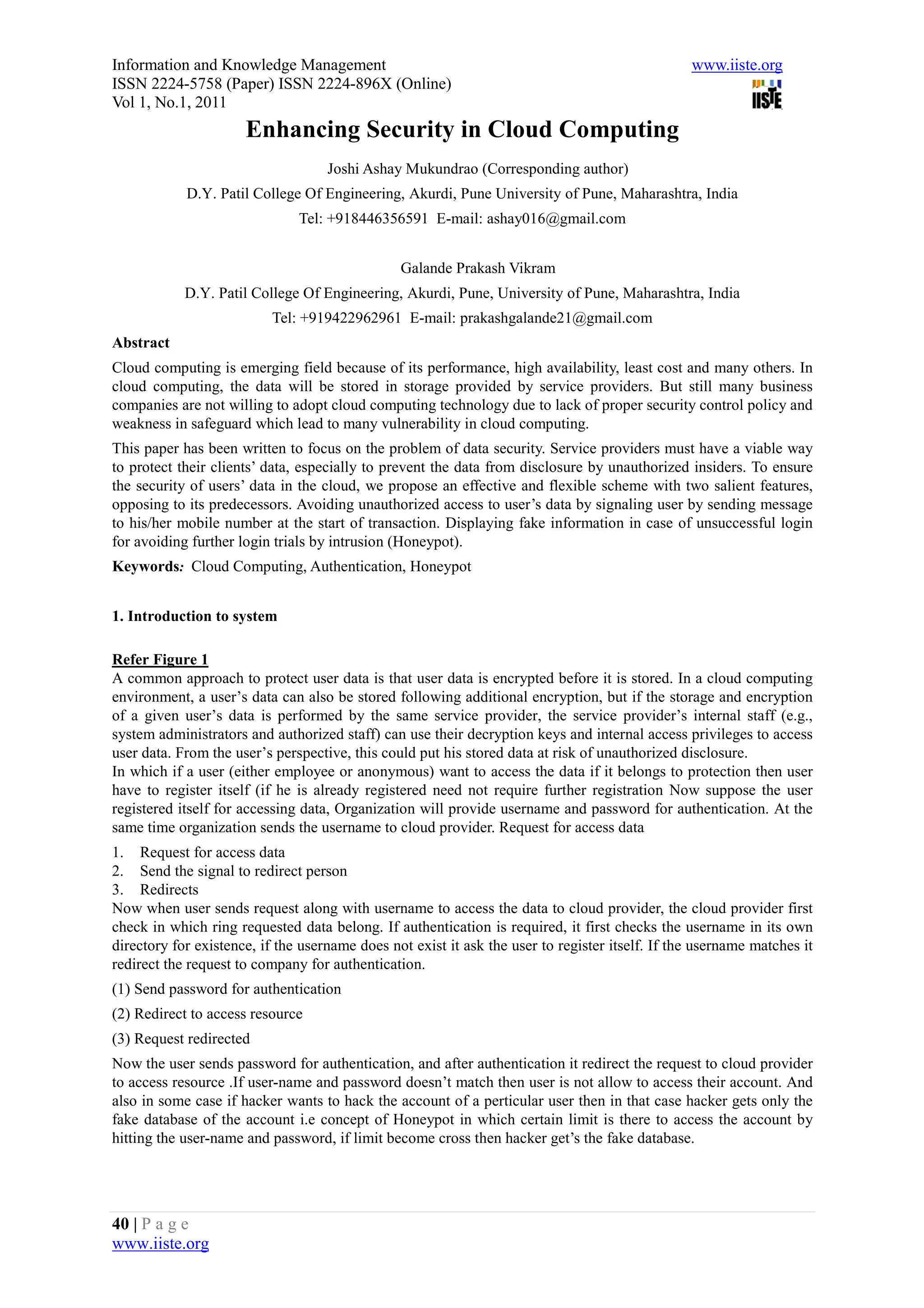 5.[40 44]enhancing security in cloud computing | PDF