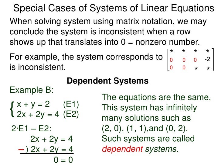 54 Special Cases System Of Linear Equations 