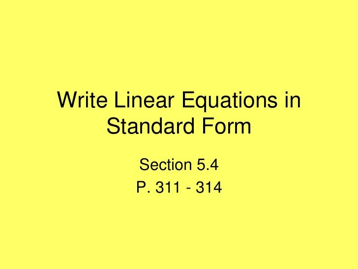 5 4 Write Linear Equations In Standard Form Day 1