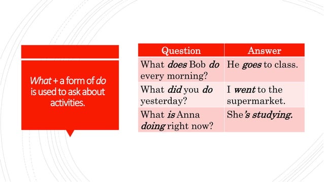 5 5 using what + a form of do | PPTX