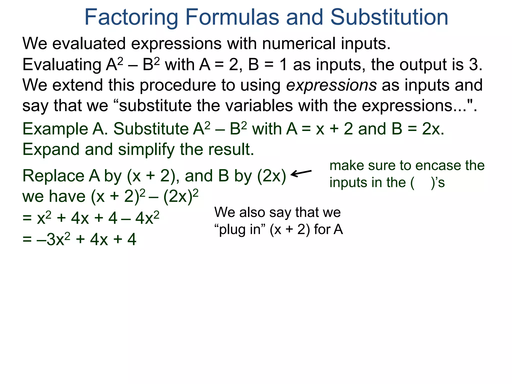 5 6 substitution and factoring formulas | PPTX | Programming Languages ...