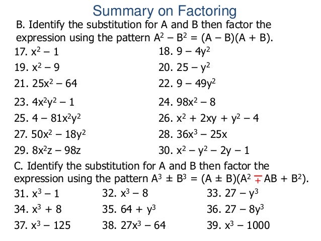 5 6 substitution and factoring formulas