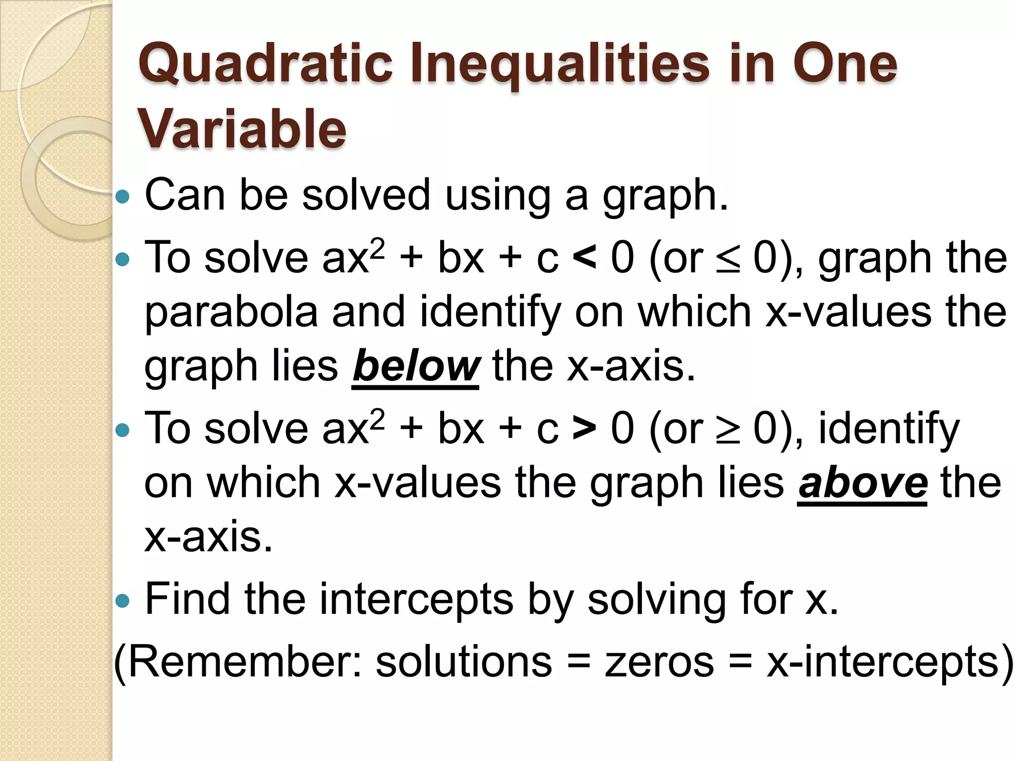 5.7 Quadratic Inequalities | PPTX