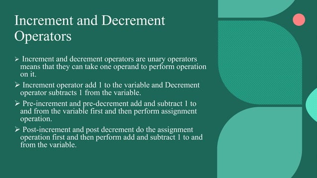 Arithmetic and increment decrement Operator | PPT