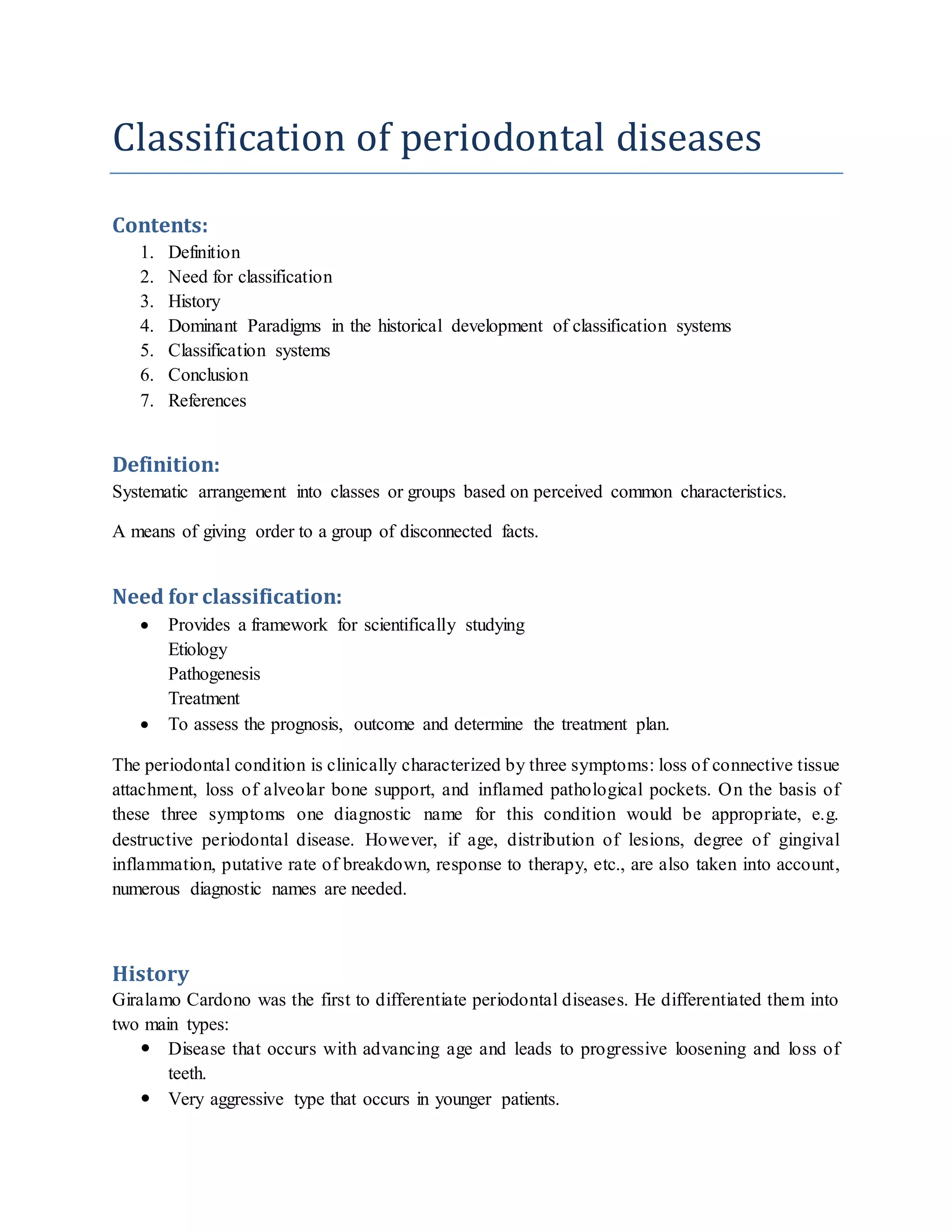 classification of periodontal diseases | DOCX