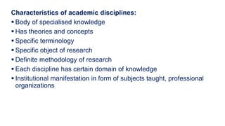 5 concept of disciplines and their relation to various school subjects ...