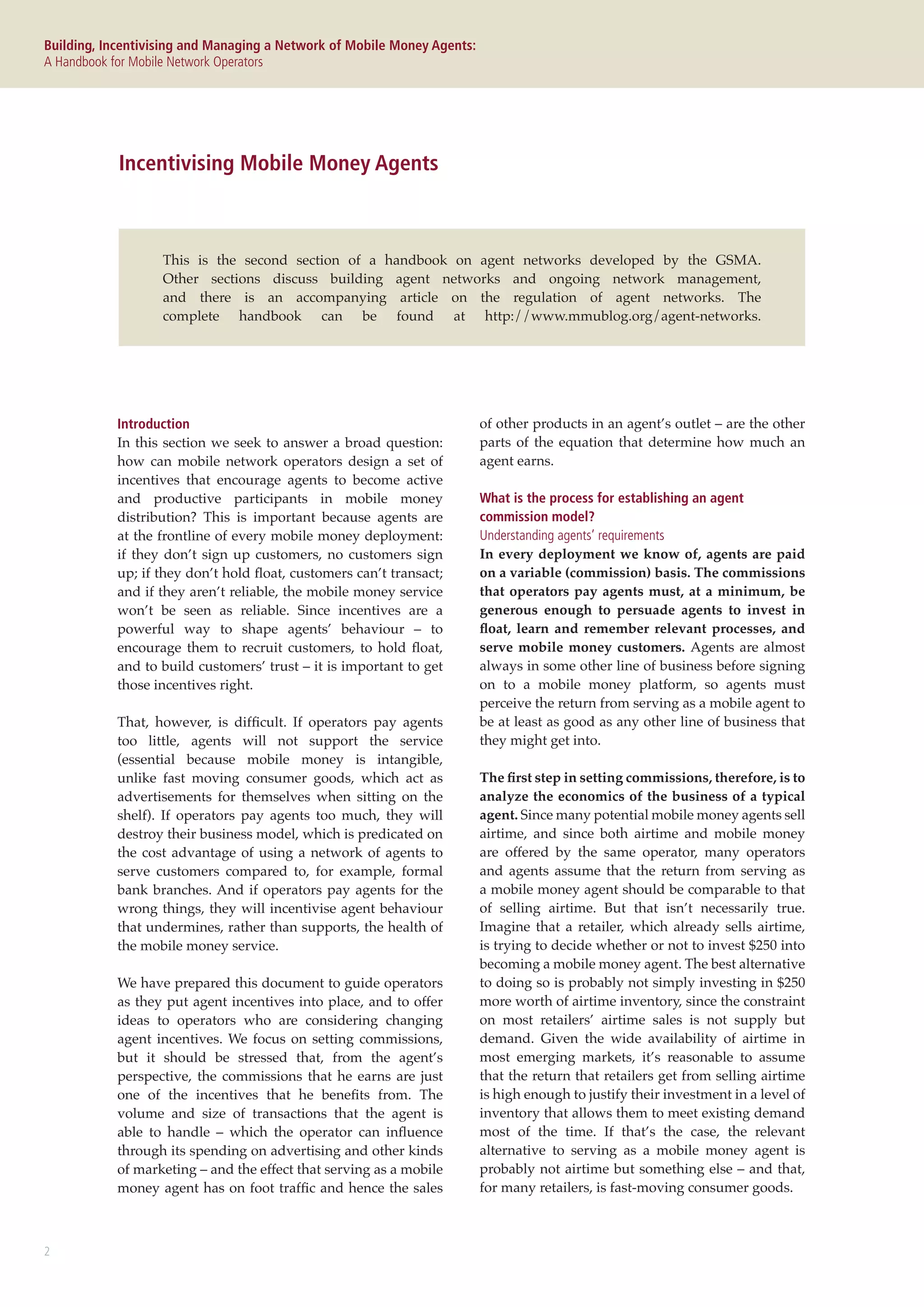 Incentivising a network of mobile money agents | PDF