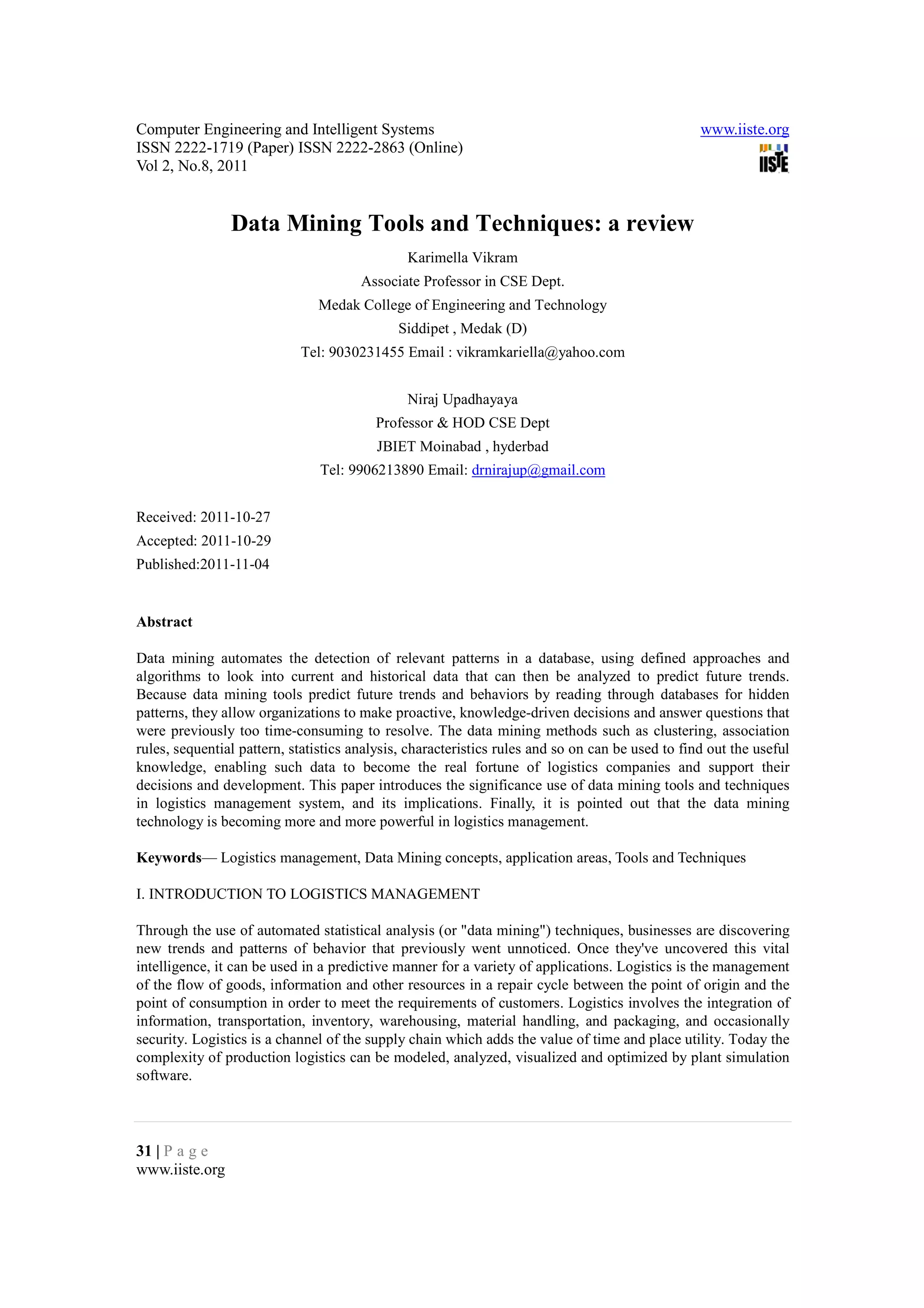 5. data mining tools and techniques a review--31-39 | PDF | Databases | Computer Software and ...