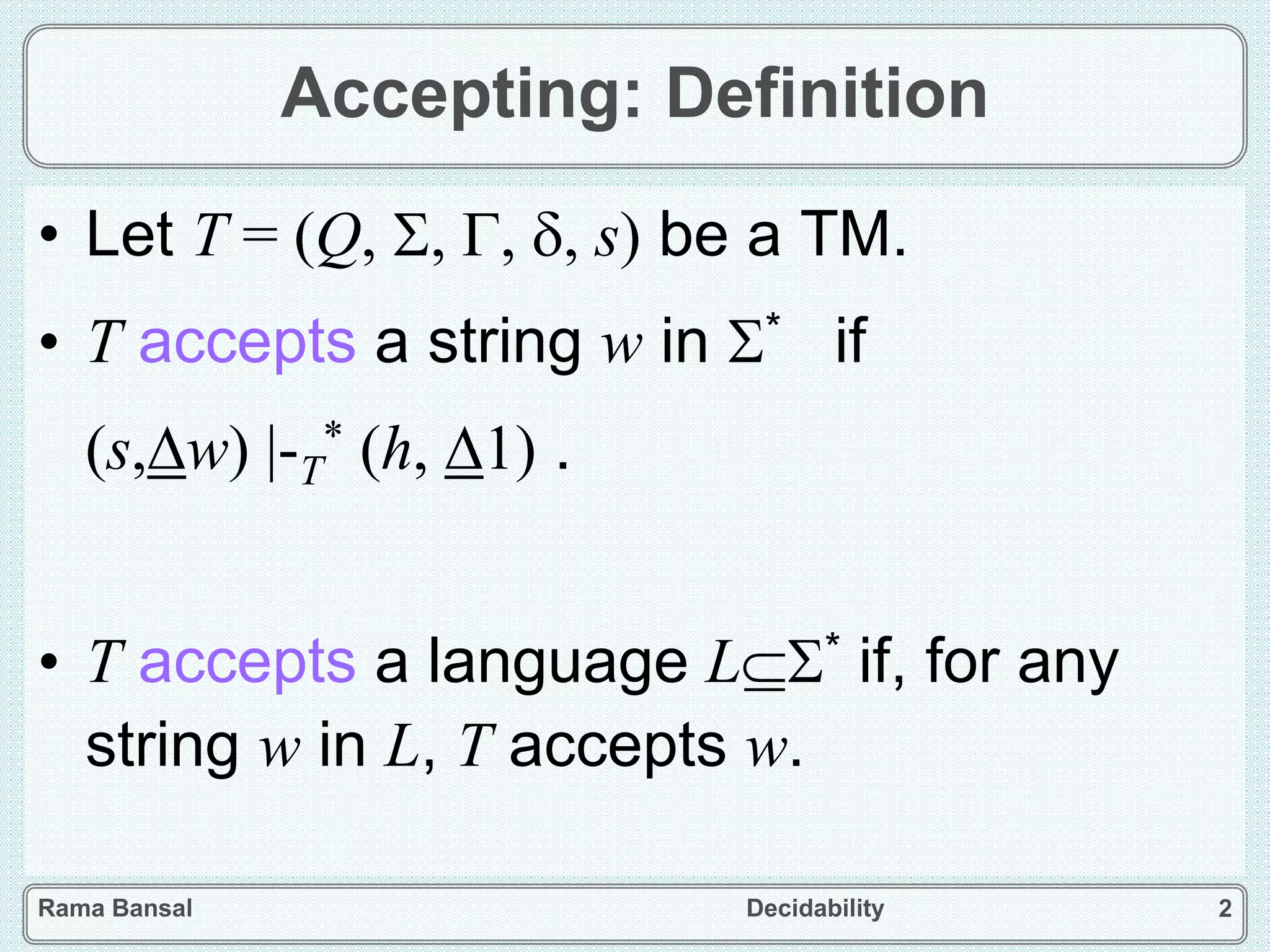 5 decidability theory of computation | PPT | Programming Languages | Computing